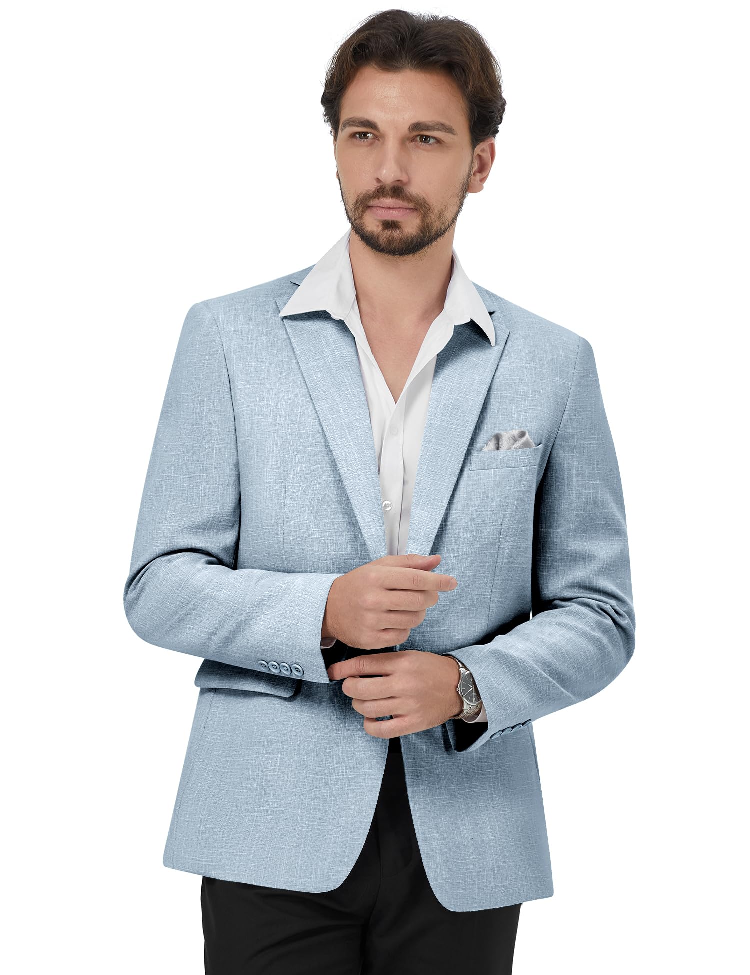 MAGE MALE Men's Slim Fit Blazer Jackets Suit One Button Lightweight Sport Coats Casual Blazer Sky Blue