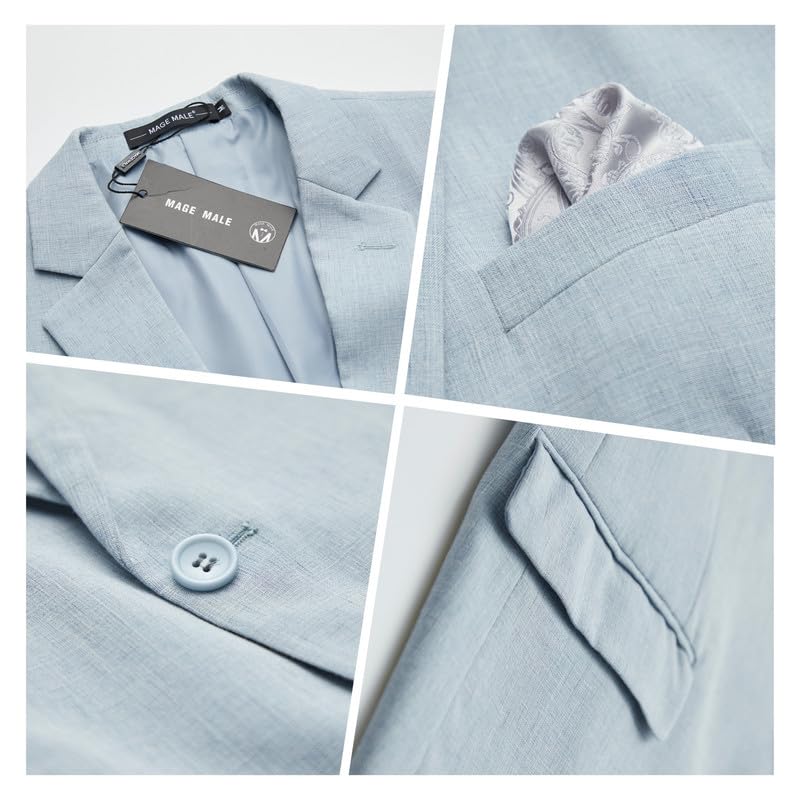 MAGE MALE Men's Slim Fit Blazer Jackets Suit One Button Lightweight Sport Coats Casual Blazer Sky Blue
