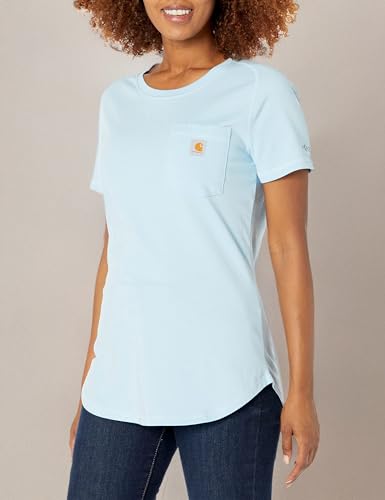 Carhartt Women's Force Relaxed Fit Midweight Pocket T-Shirt, Powder Blue, Medium