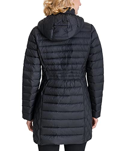 Michael Michael Kors Women's Black Hooded Down Packable Jacket Coat with Removable Hood 3/4 Length Long (as1, alpha, x_l, regular, regular, XL)