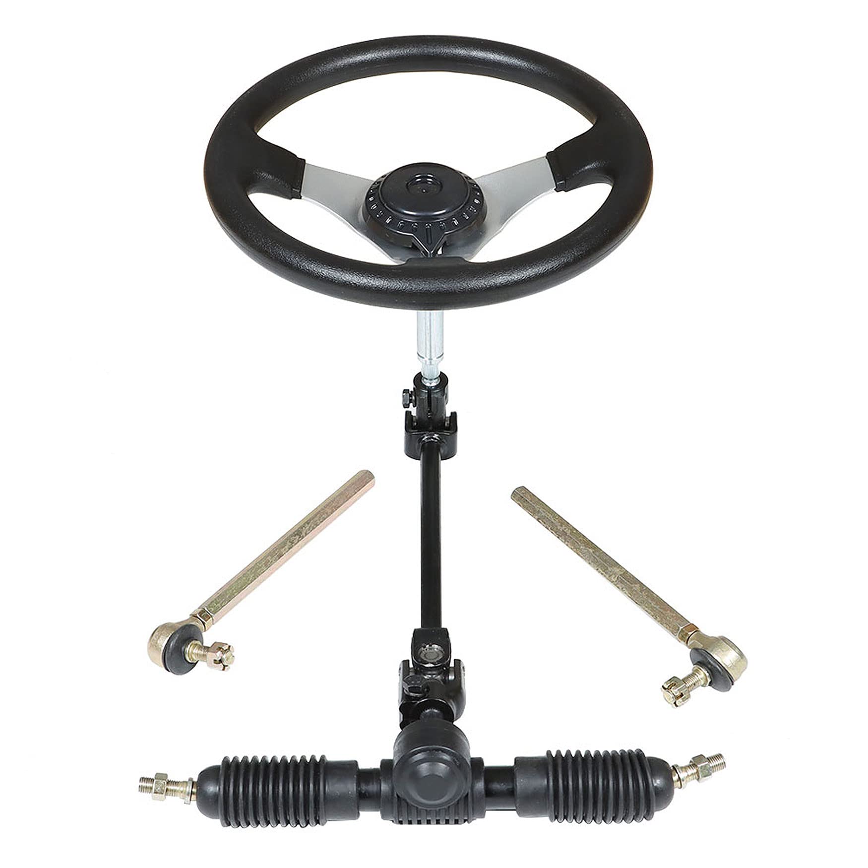 WFLNHB Steering Wheel Steel Kit Gear Rack Pinion Adjustable Shaft Set Replacement for 110cc Go Kart