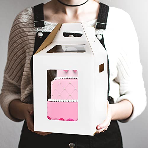 CAKINBOX Tall Cake Boxes with window and Cake Boards in 2 sizes 10x10x12 & 12x12x14 Tall Cake Carrier, Tiered Cake Box, Layer Cake, tier cake boxes, large cake box (PACK 4)
