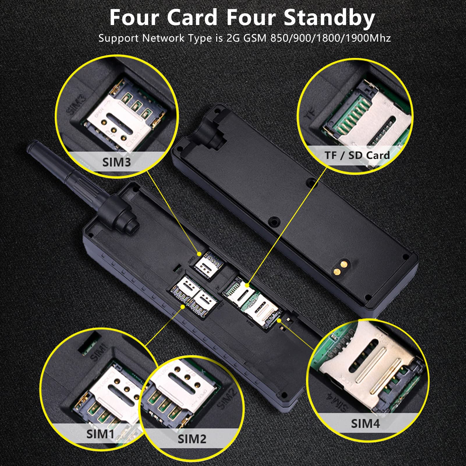 Limouyin Vintage Cell Phone, Retro Brick Cell Phone Four Card Four Standby Quad?Band 2G Bluetooth Mobile Phone 4800mAh Long Standby Big Phone for Seniors(Black)