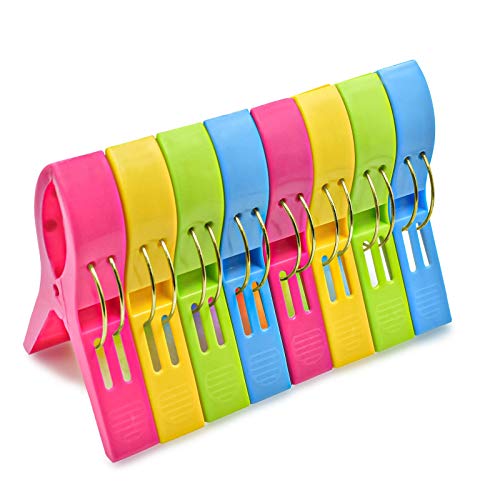 Beach Towel Clips Chair Clips Towel Holder,Plastic Clothes Pegs Hanging Clip Clamps (Pack of 8)