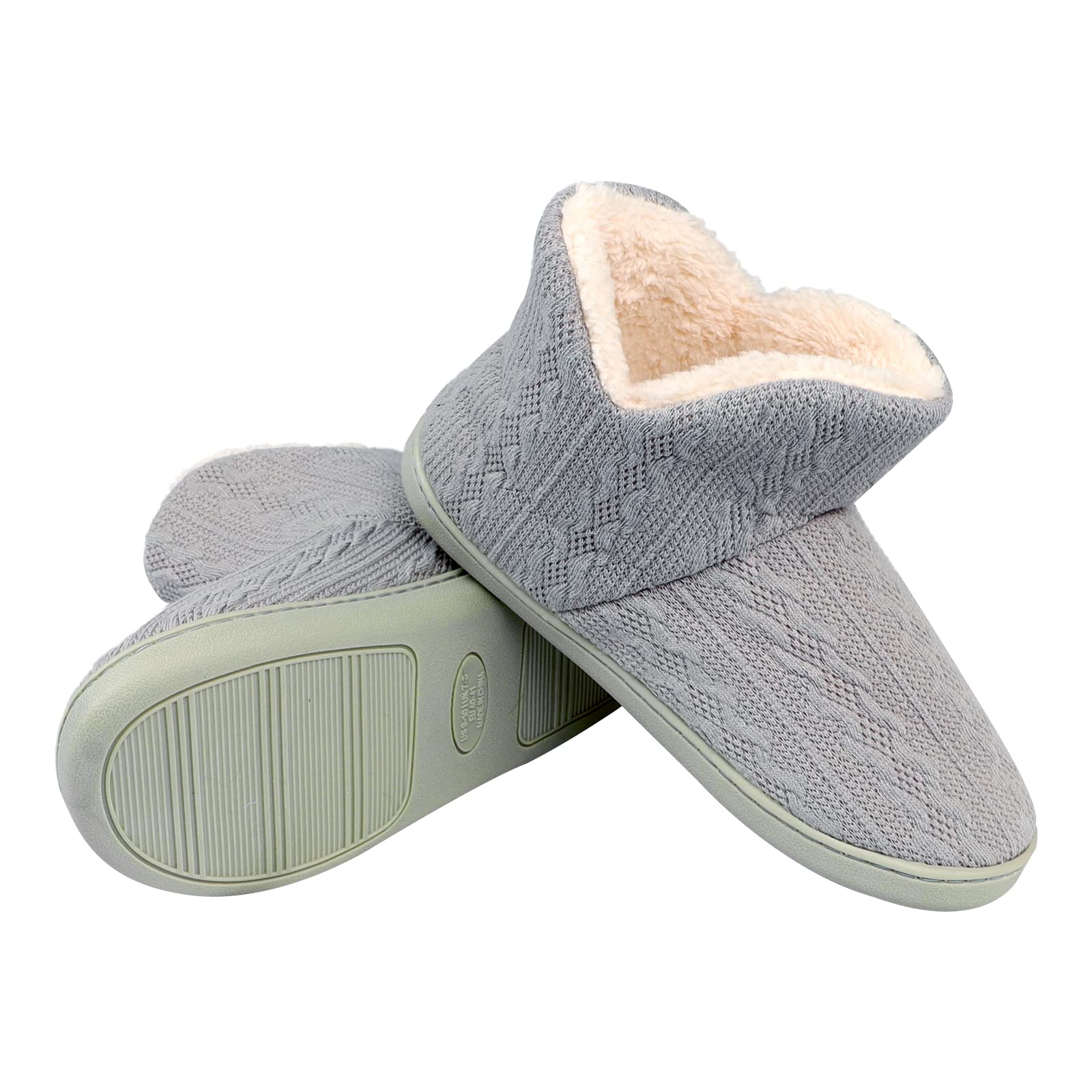 OhMill Flat Heel Slipper Boots Women Slippers Comfort Knit Boots Winter Warm Outdoor Indoor Full Wrap High-Top Shoes (7-8, Grey)