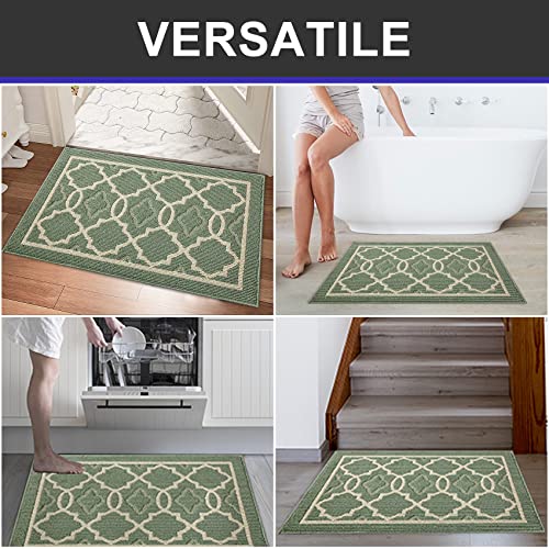 Indoor Door Mat, Non-Slip Mats Rubber Backing Front Back Door Mat, Low-Profile Entrance Rug, Absorbent Resist Dirt Doormat Machine Washable Inside Floor Shoe Doormats for Entryway (Green, 20"x32")