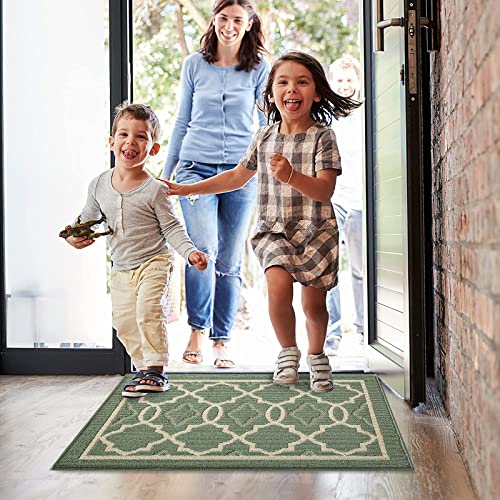 Indoor Door Mat, Non-Slip Mats Rubber Backing Front Back Door Mat, Low-Profile Entrance Rug, Absorbent Resist Dirt Doormat Machine Washable Inside Floor Shoe Doormats for Entryway (Green, 20"x32")