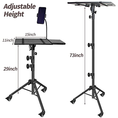 PPH-Sisy Projector Stand with Wheels,Foldable Laptop Tripod Adjustable Height Projector Tripod Stand 29 to 73 Inch with Removable Mouse Tray and Phone Holder for Office ,Home, DJ Racks