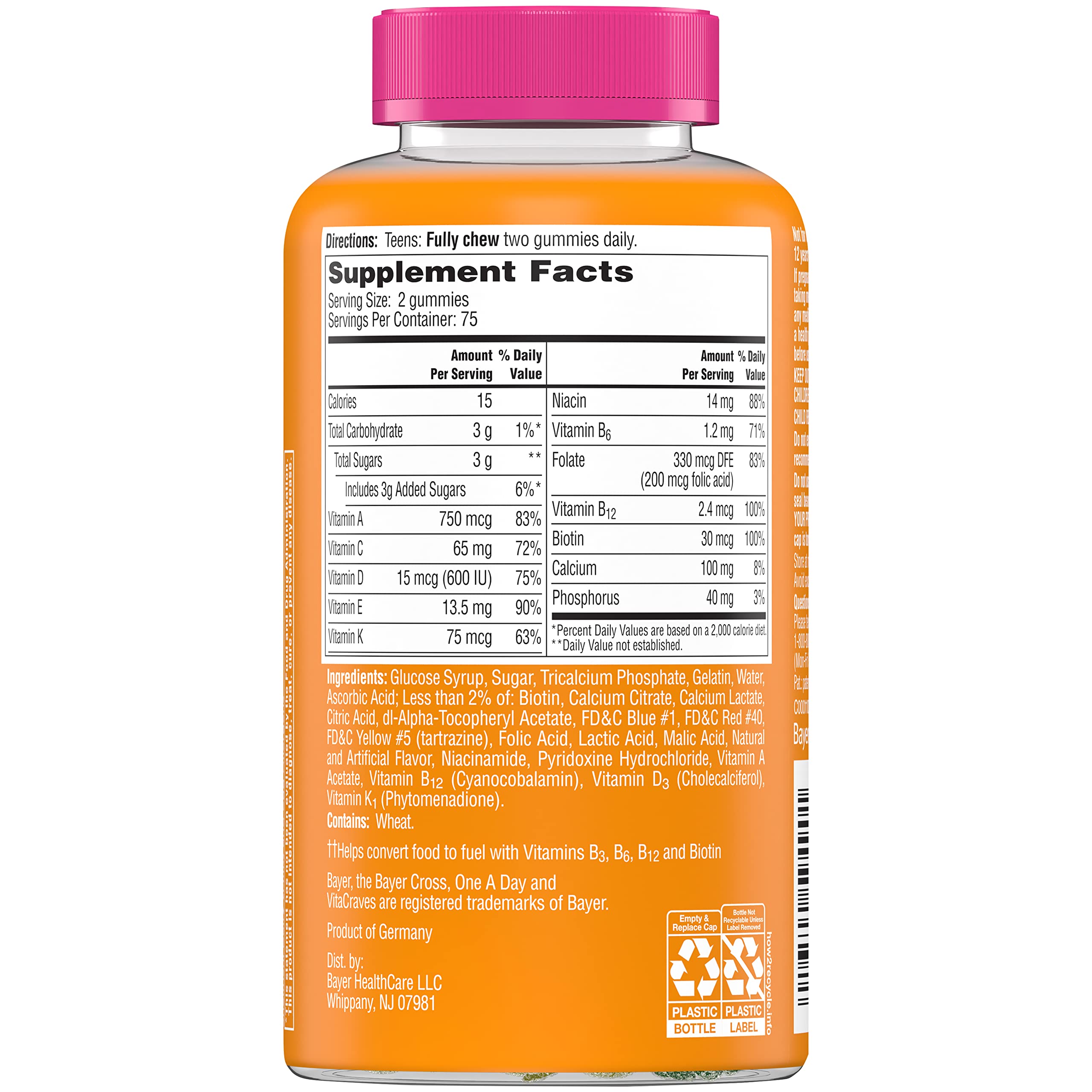 One A Day Teen for Her Multivitamin Gummies, Gummy Multivitamins with Vitamin A, C, D, E and Zinc for Immune Health Support, Physical Energy & more, 150 Count