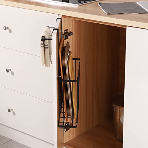 KES Cabinet Door Organizer with Towel Bar & Pots and Pans Organizer, Matte Black , KUR520-BK+KUR510-BK