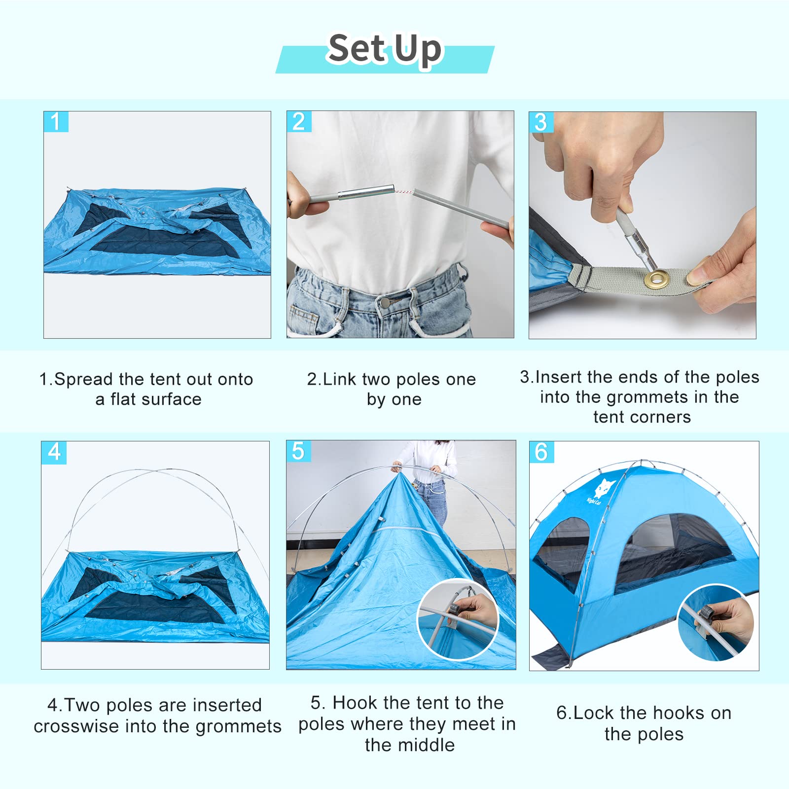 Night Cat Beach Tent Portable Camping Sun Shade Shelter for 2-4 Persons with UV Protection 3 Breathable Mesh Windows Extended Tent Floor Easy Set Up Outdoor