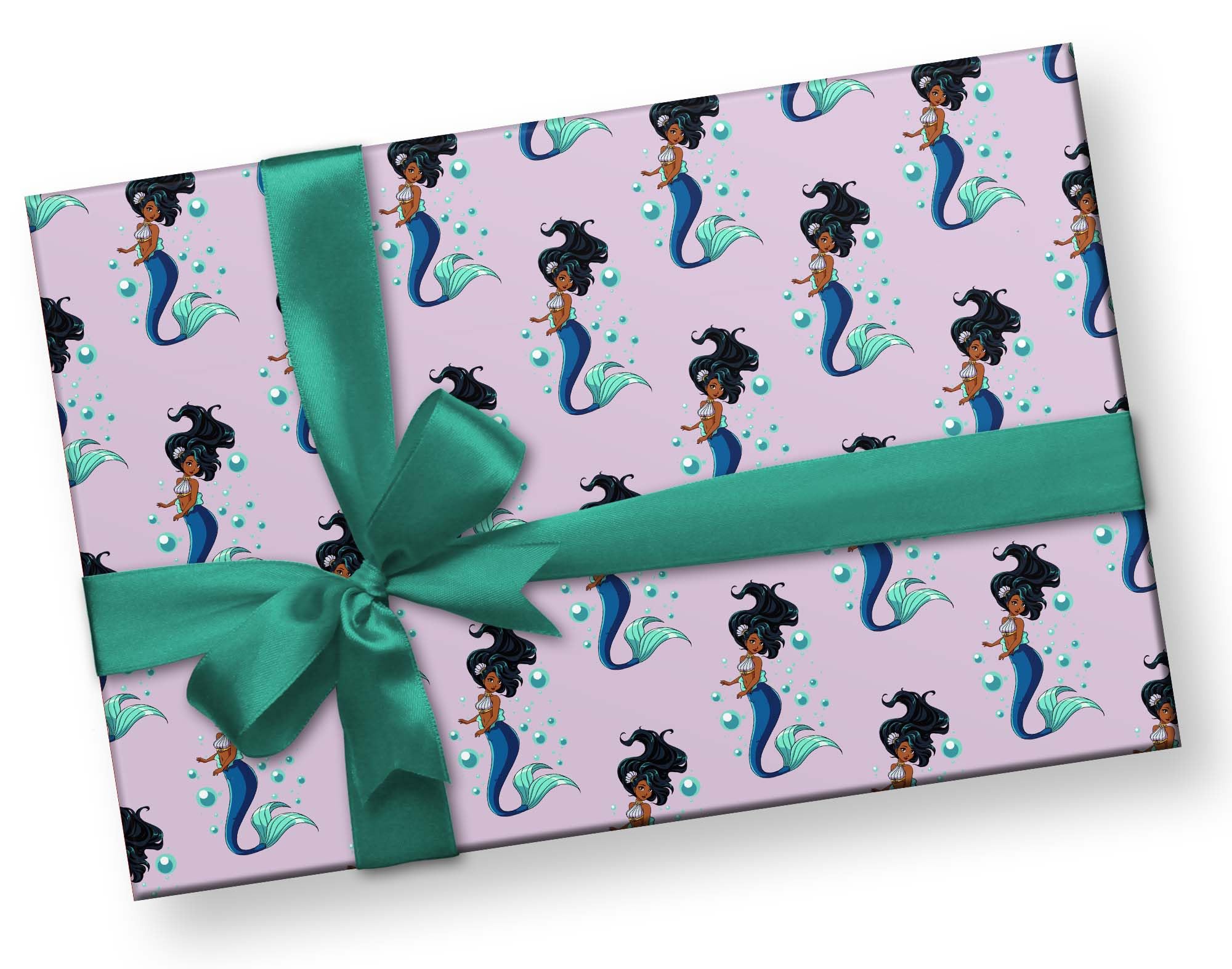 African American Black Mermaid Premium Purple Wrapping Paper Gift Wrap Birthday Present Party Decoration (One 20 inch x 30 inch sheet)