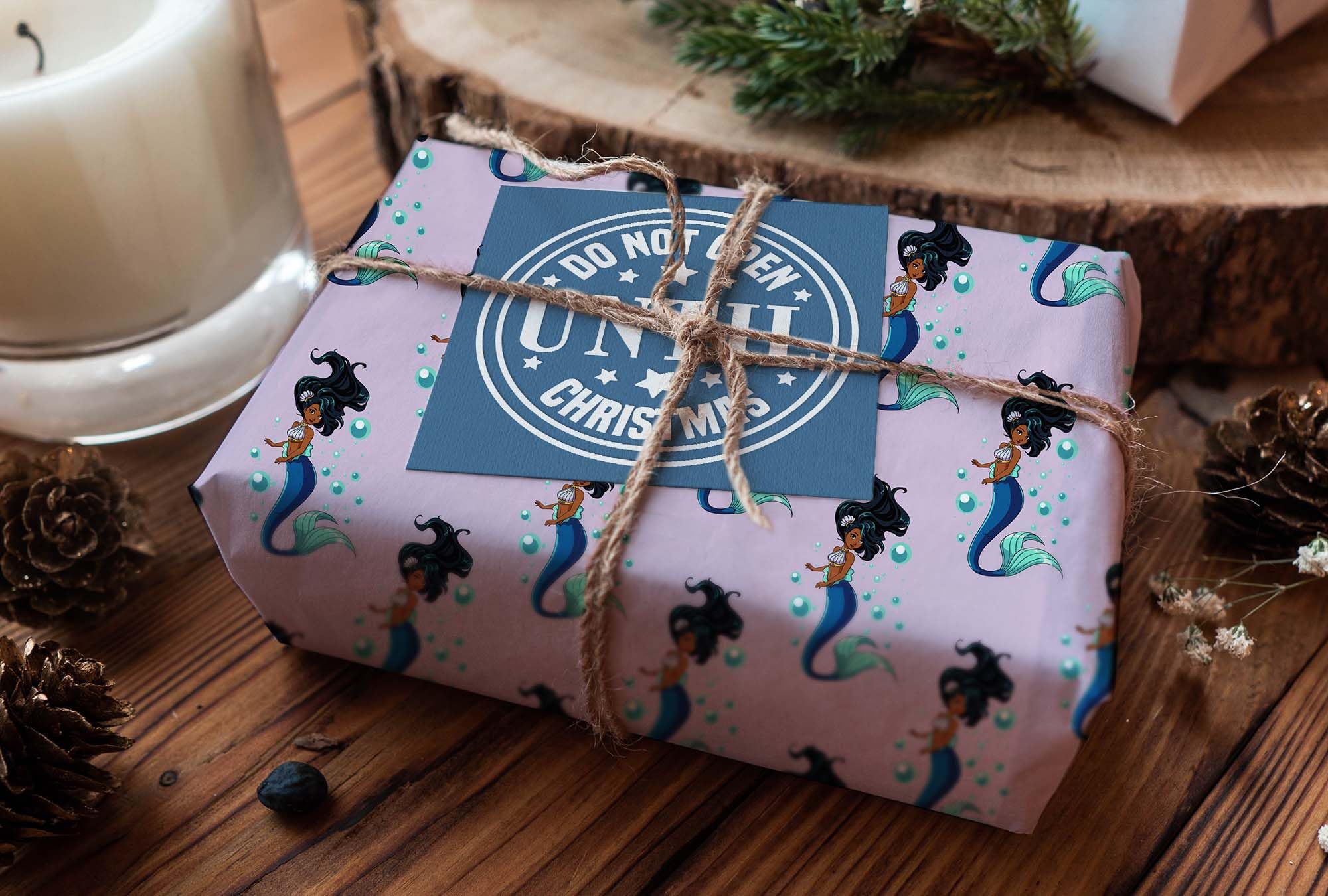 African American Black Mermaid Premium Purple Wrapping Paper Gift Wrap Birthday Present Party Decoration (One 20 inch x 30 inch sheet)