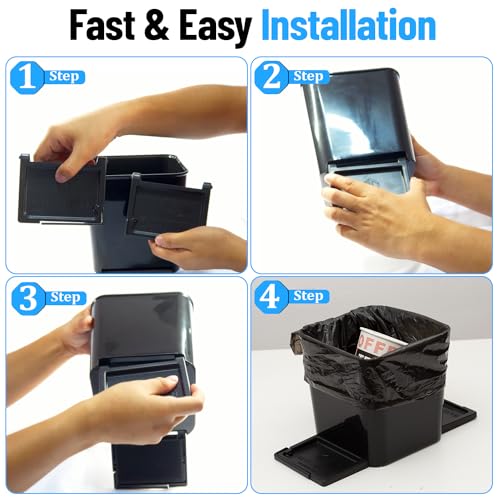 Car Trash Can for Vehicles Leakproof Compact Garbage Bin w/ Stability Flap, Anti-Slip Base, Portable Trash Holder for Cars, Trucks, SUVs, Minivans Compact, Auto Container Organizer (Black, Small)