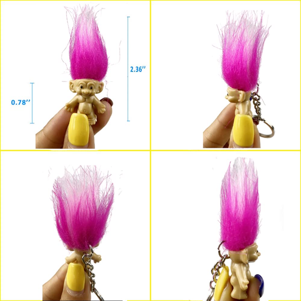 Yintlilocn 10Pack Cute TROLL DOLLS Key ring Crazy Colour Hair Figurine Kids Toy Party Decoration Good Luck Dolls Keychain Key holder