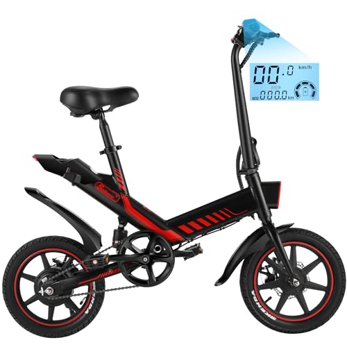 Sailnovo 14'' Folding Electric Bike for Adults, Peak 500W Ebike for Teenagers, 20 MPH Ebike, Up to 50 Miles Foldable Electric Mini Bicycle with 374WH Battery, LCD-Display, Dual Suspension