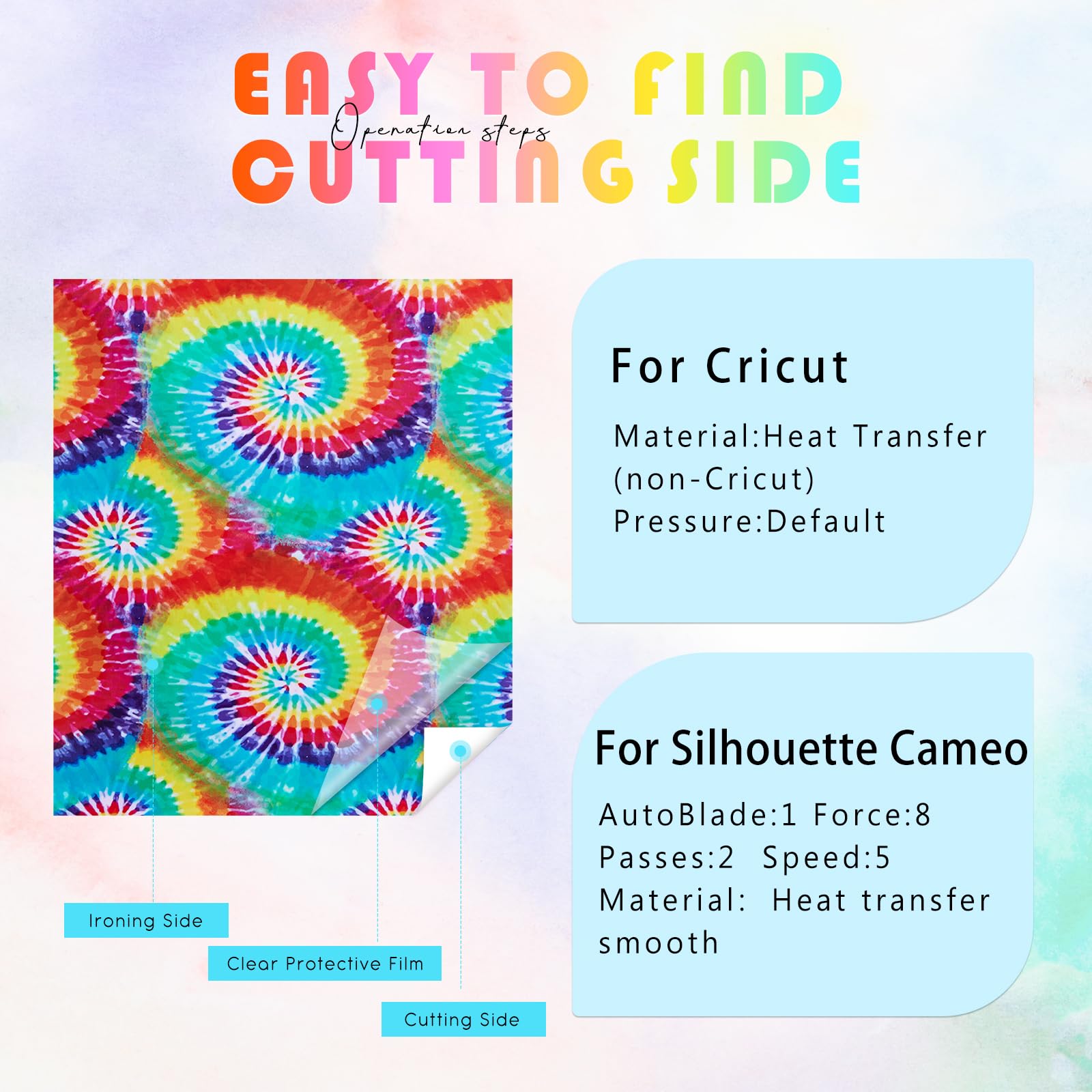 Tintnut Tie dye HTV Heat Transfer Vinyl - 10x12 Inch 12 Sheets Bundle Watercolor HTV Iron on Vinyl Seamless Colorful Swirl Patterned HTV for Tshirts DIY Compatible with Cricut or Silhouette Cameo