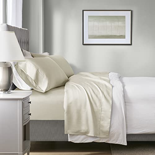 Beautyrest 1000 Thread Count, Solid Color Sheet Set, Elastic Deep Pocket, All Season, Breathable, HeiQ Smart Temperature, Soft Cotton Blend Bedding, Matching Pillowcase, King Ivory 4 Piece