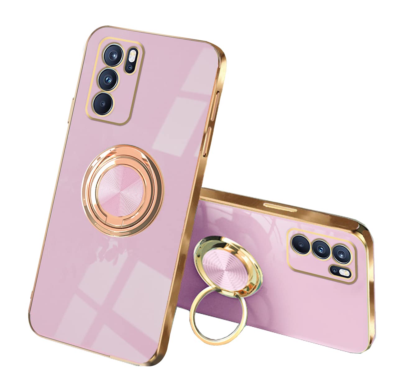 Compatible with Oppo Reno 6 Pro Case Silicone Shockproof Phone Cases for Oppo Reno 6 Pro 5G Anti-Scratch Cute Protective Case with Ring (Purple, Oppo Reno 6 Pro 5G)