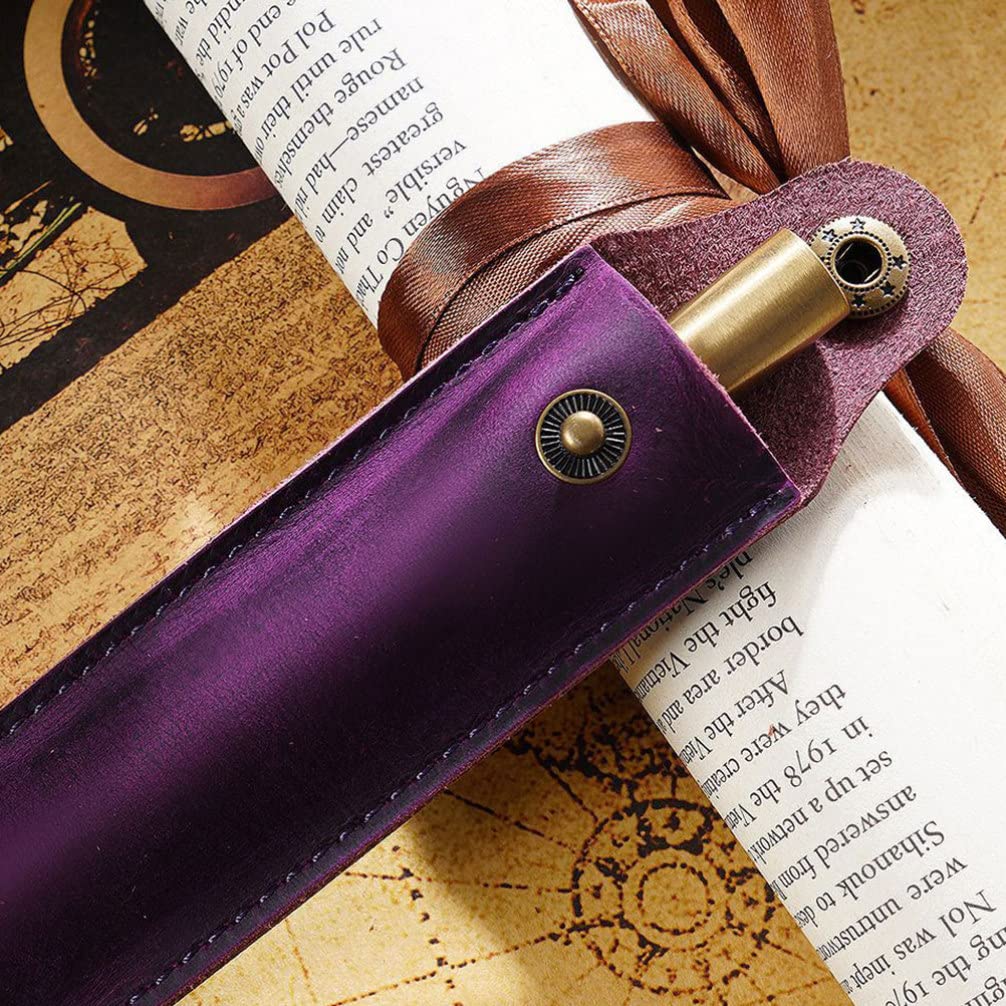 NUOBESTY Leather Pen Pouch Single Pen Case Holder Fountain Pen Pouch Soft Pen Sleeve Cover Durable Pen Case Desk Supplies (Purple)