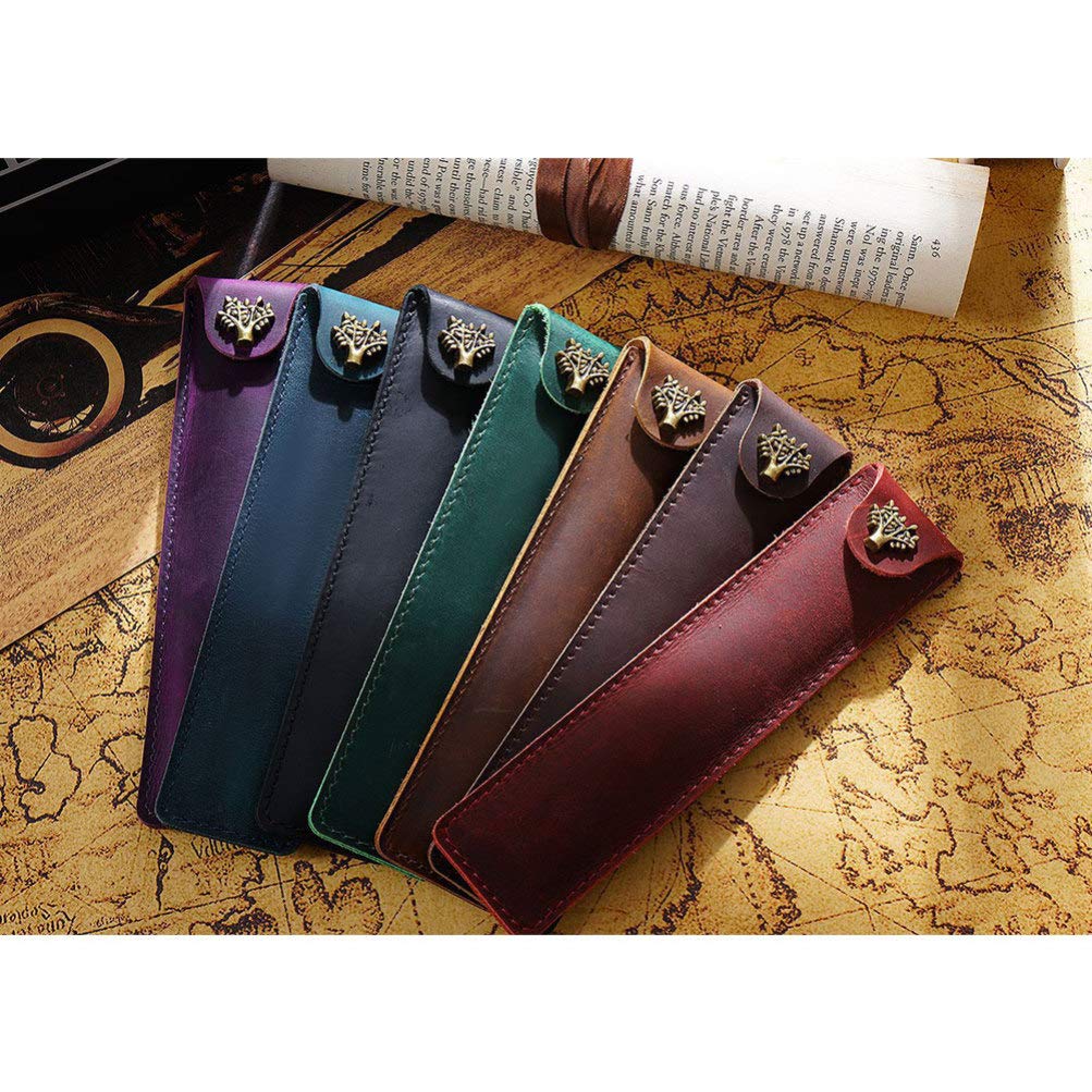 NUOBESTY Leather Pen Pouch Single Pen Case Holder Fountain Pen Pouch Soft Pen Sleeve Cover Durable Pen Case Desk Supplies (Purple)