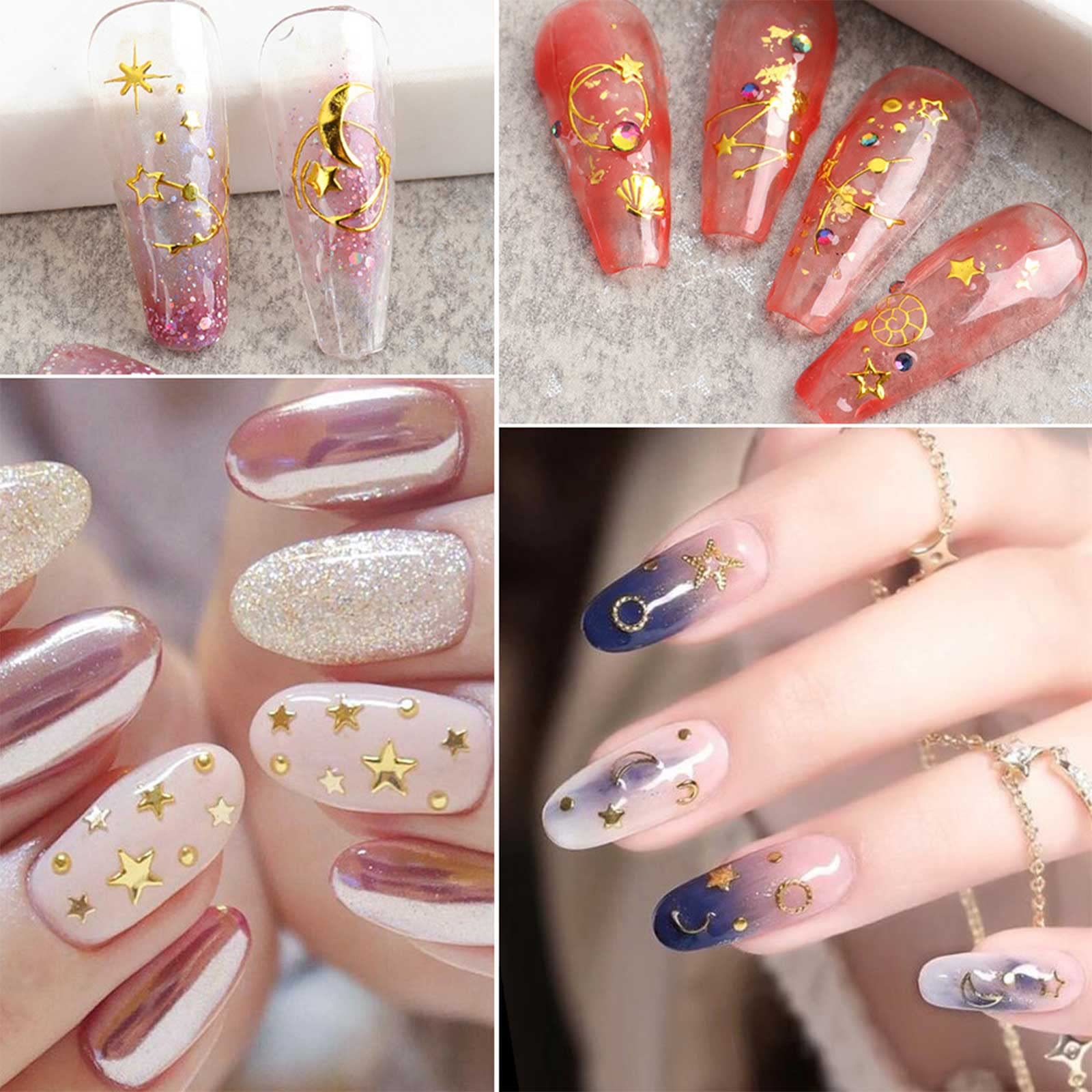 8 Sheets Gold Star Moon Nail Art Stickers Decals Self-Adhesive Metallic Ramadan Zodiac Design Manicure Tips Nail Decoration for Women Girls