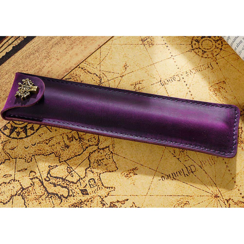 NUOBESTY Leather Pen Pouch Single Pen Case Holder Fountain Pen Pouch Soft Pen Sleeve Cover Durable Pen Case Desk Supplies (Purple)
