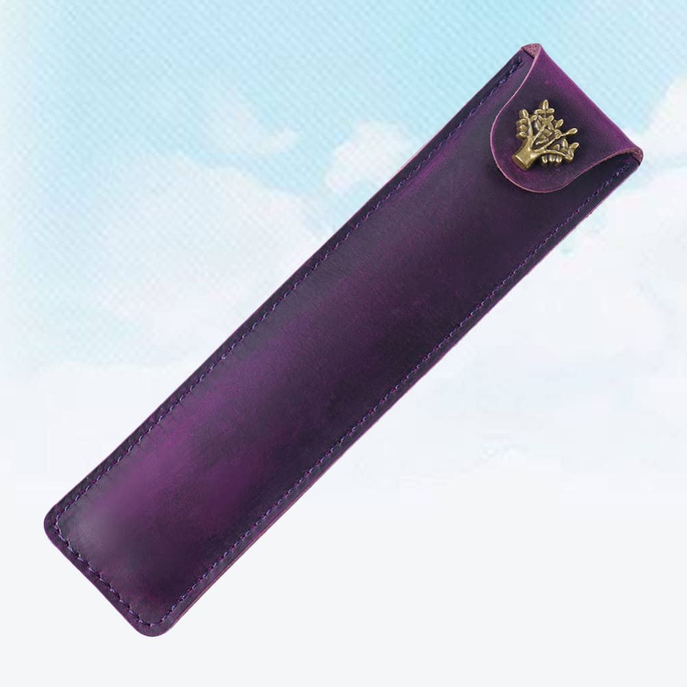 NUOBESTY Leather Pen Pouch Single Pen Case Holder Fountain Pen Pouch Soft Pen Sleeve Cover Durable Pen Case Desk Supplies (Purple)