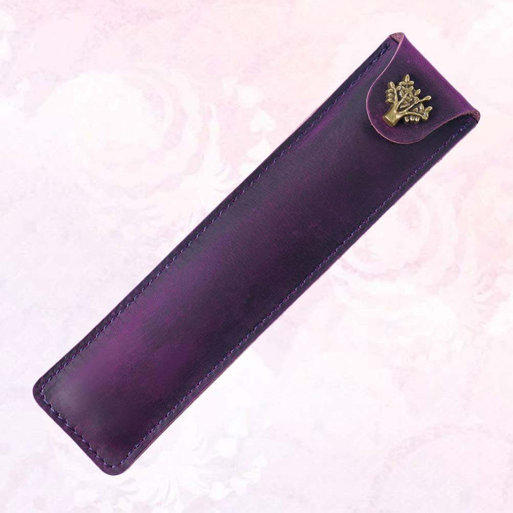 NUOBESTY Leather Pen Pouch Single Pen Case Holder Fountain Pen Pouch Soft Pen Sleeve Cover Durable Pen Case Desk Supplies (Purple)