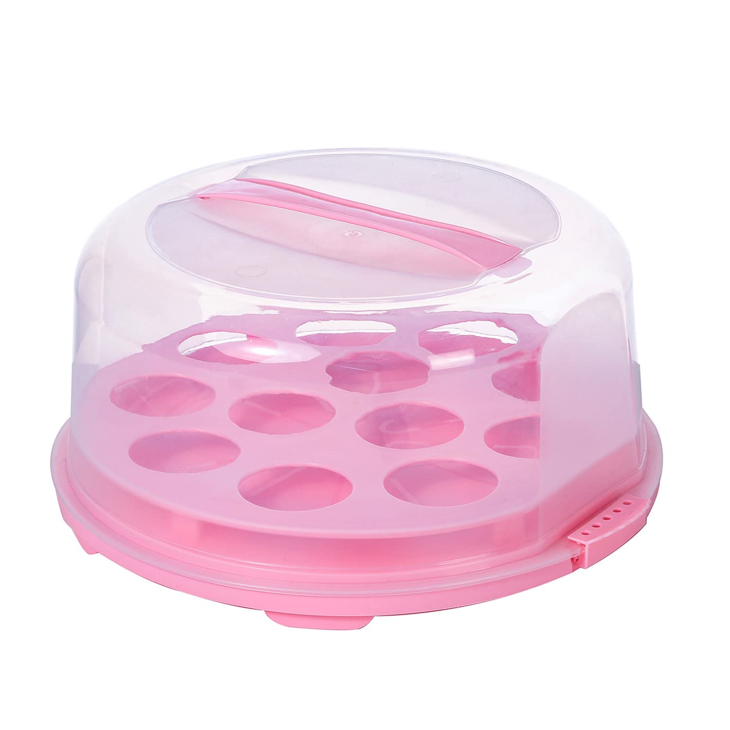 QianChi Cake Keeper with Cover & Cupcake Insert - Plastic Cupcake Carrier with Handle - Round Cake Carrier with Lid,12 Cupcake Holder and 12 x 4.7 Inch Cake - Caddie for Travel & Includes Cake Turntable