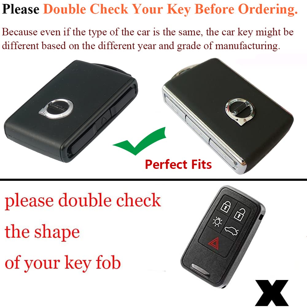 SANRILY 1Pcs Suede Leather Smart Key Fob Cover for Volvo XC90 2018 XC60 S90 V90 2019 2020 Keyless Keychain Holder Full Protection Key Fob Shell Case Black