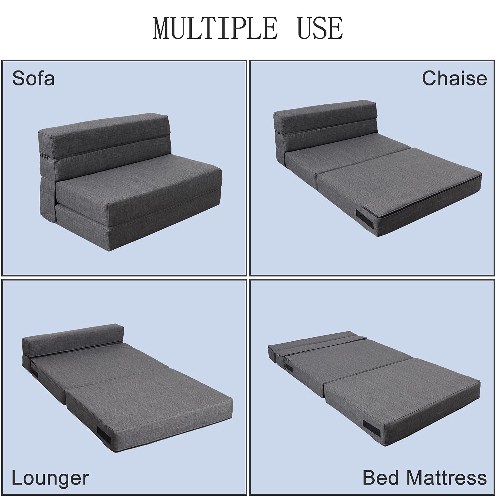 ANONER 60" Fold Sofa Bed Couch Memory Foam with 2 Pillows Futon Sleeper Chair Guest Bed and Fold Out Couch, Washable Cover Queen Size, Dark Gray