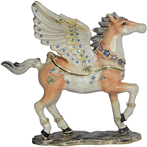 MIXDOM Flying Horse Trinket Box Jewelry Box Hand Painted Decorative Box with Hinged Lid Ring Earring Holder AnimalFigurine Collectible