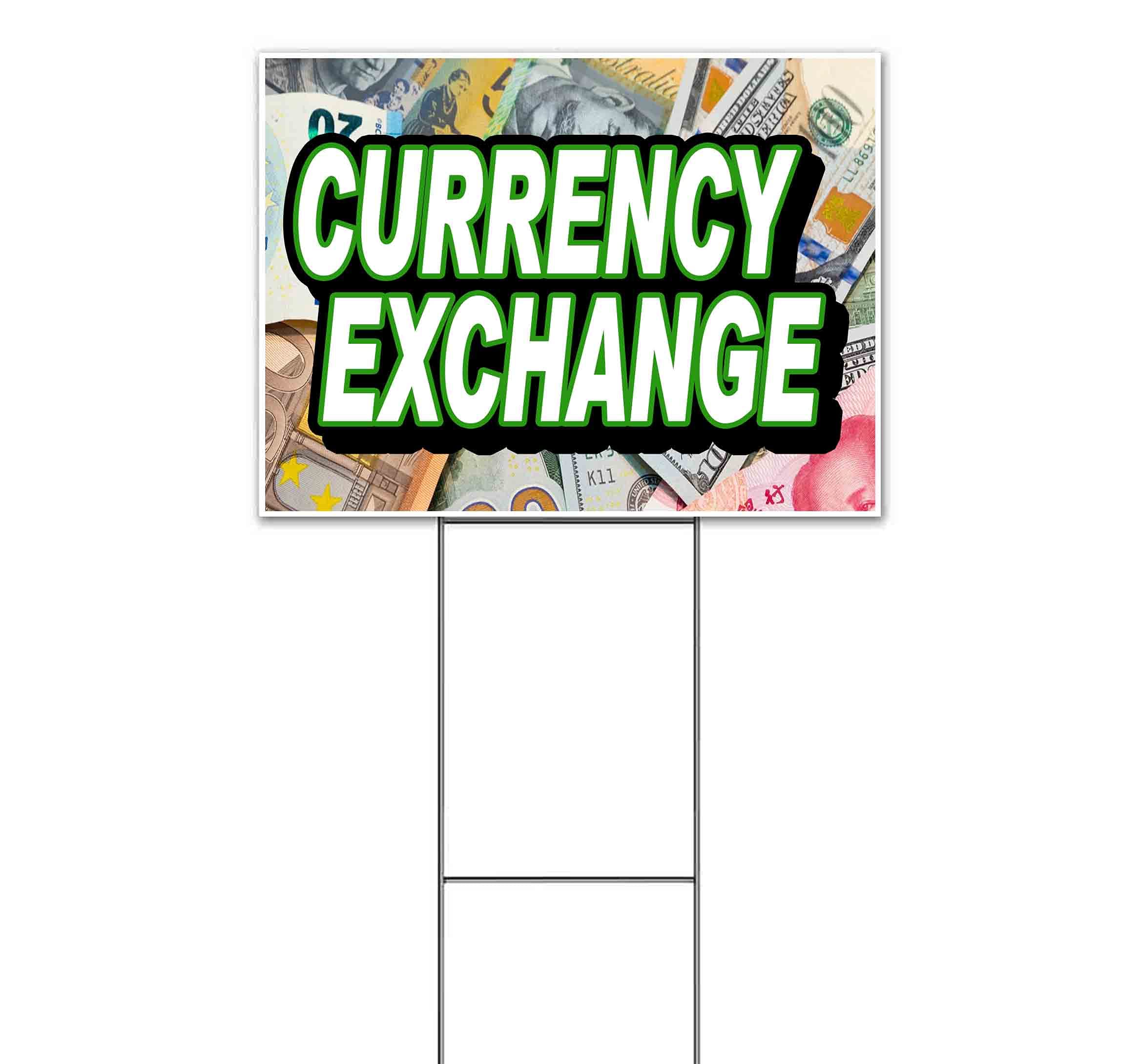 Currency Exchange (18" x 24") Yard Sign, Quantity Discounts, Multi-Packs, Includes Metal Step Stake, Bandit, New, Advertising, USA