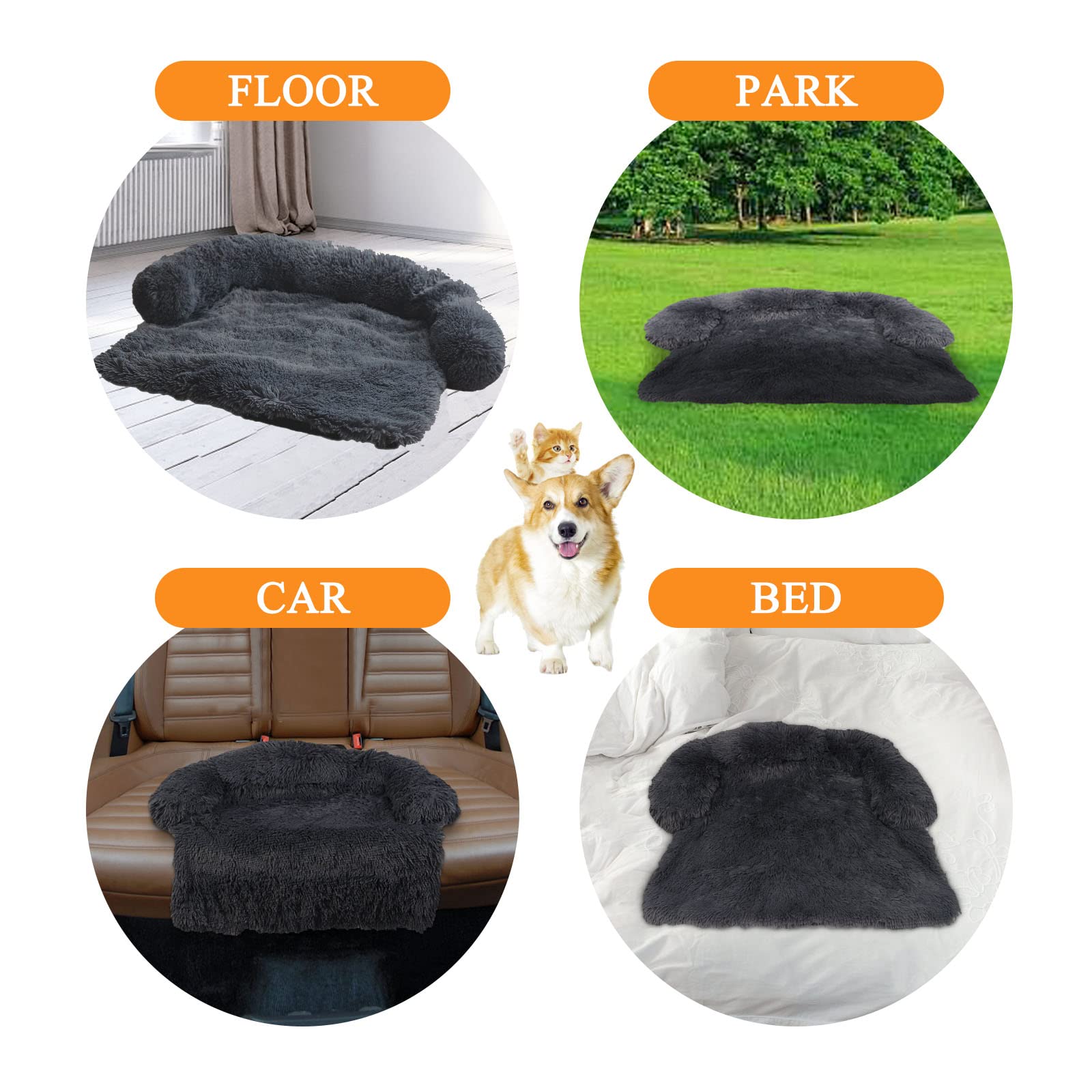 Hoyooyoo Plush Pet Sofa Bed Dog Mat Sofa Warm Pet Kennel,Couch Cover for Dogs,Washable Dog Bed Thick Blanket Cushion with Removable Cover and Non Skid Bottom (Small)