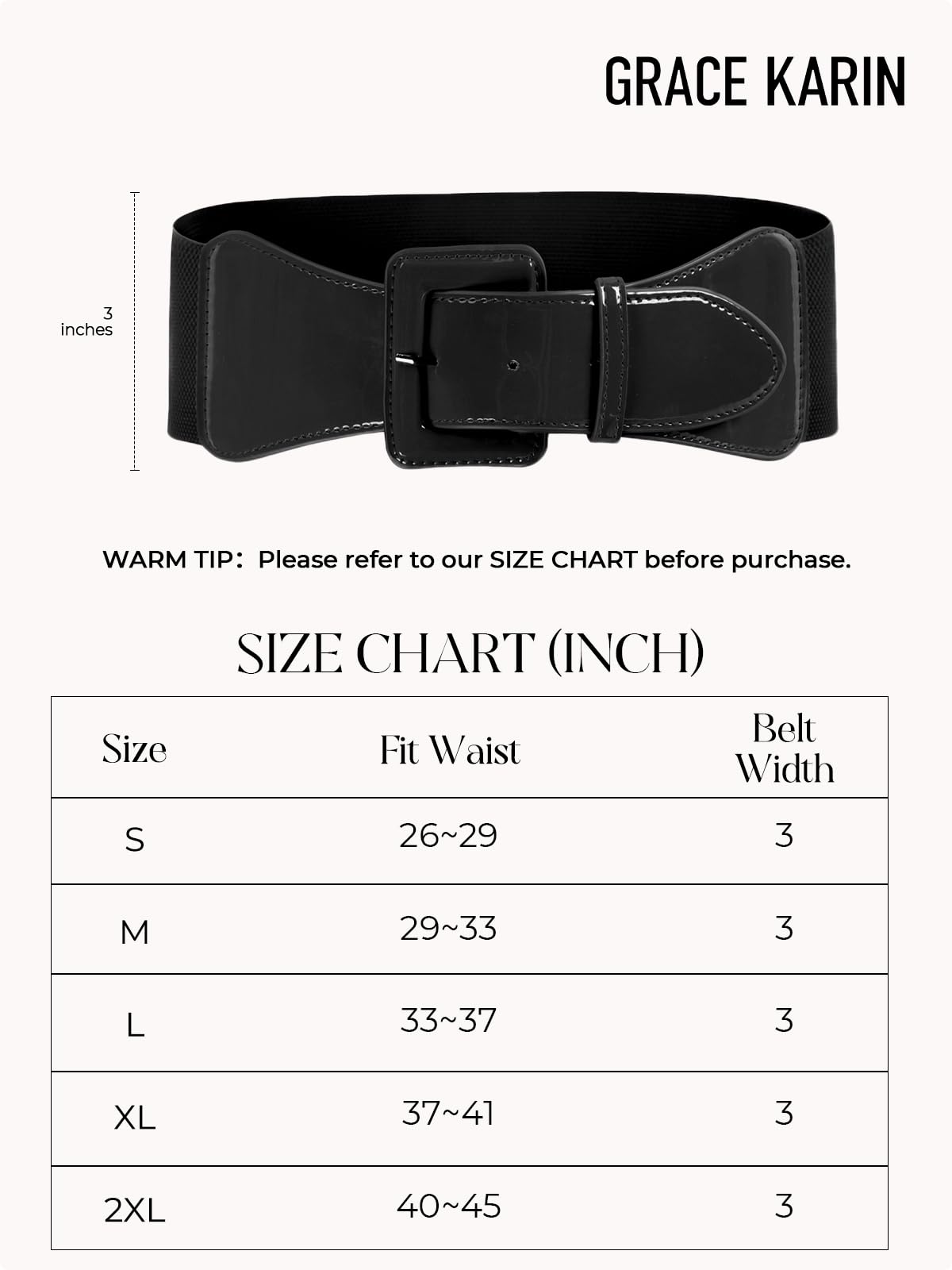 GRACE KARIN Womens Black Belt Stretch Belts For Women Fashion Wide Elastic Belts Back Blets XL