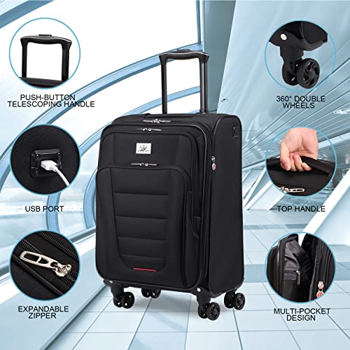 Verdi Travel Expandable Luggage Set with Spinner Wheels Durable Softshell Lightweight Nested Suitcase Set Includes 20 Inch Carry On with USB Port and 24 Inch Checked Bag