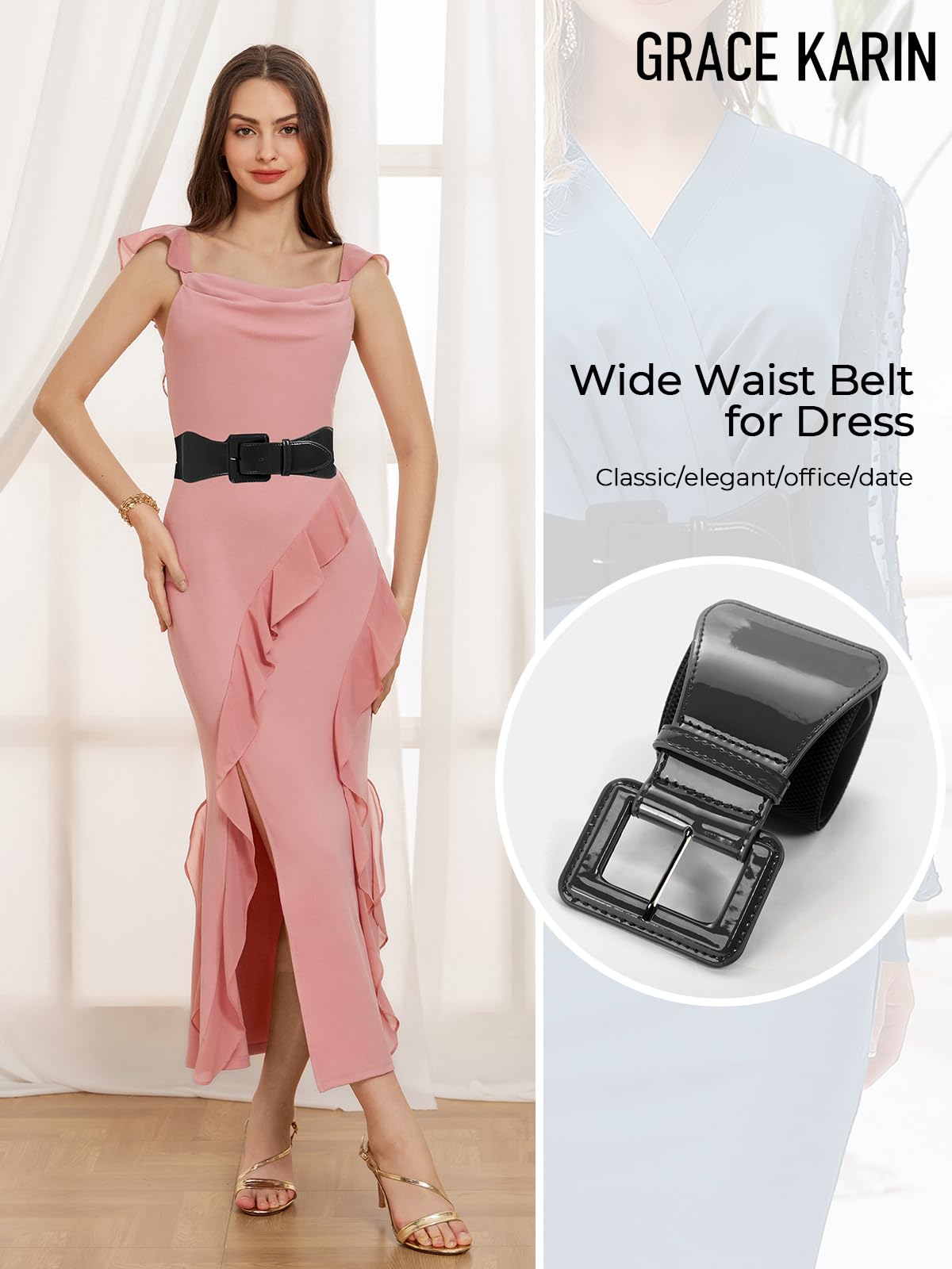 GRACE KARIN Womens Black Belt Stretch Belts For Women Fashion Wide Elastic Belts Back Blets XL