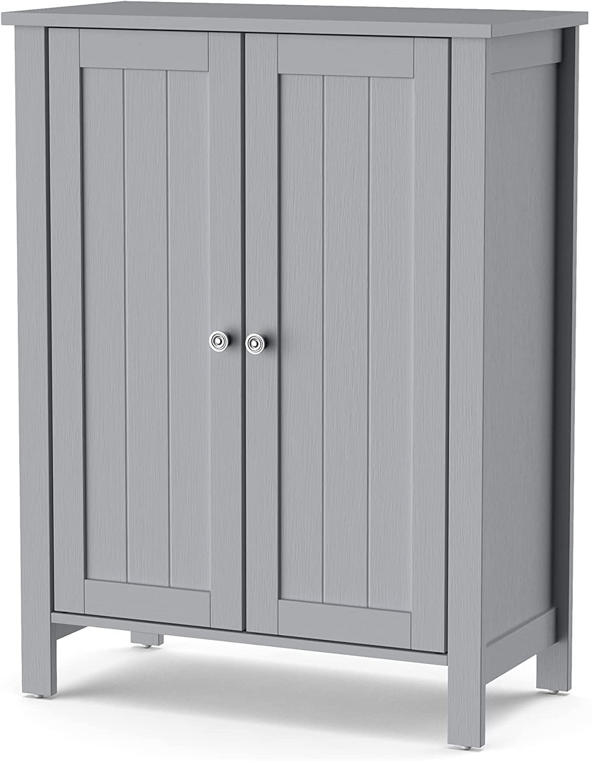 LUARANE Wooden Bathroom Floor Storage Cabinet, Side Storage Organizer Cabinet with Double Doors and Adjustable Shelves, Free Standing Sideboard for Entryway Bathroom Kitchen (Grey)
