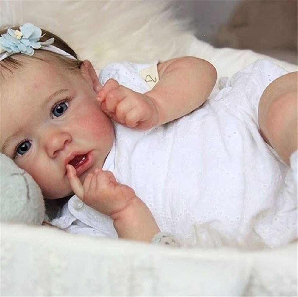 ZTDOLL Reborn Baby Dolls Girls with Opened Blue Eyes 18 Inch Handmade Realistic Newborn Lifelike Dolls in Soft Vinyl and Weightd Body for Daughter