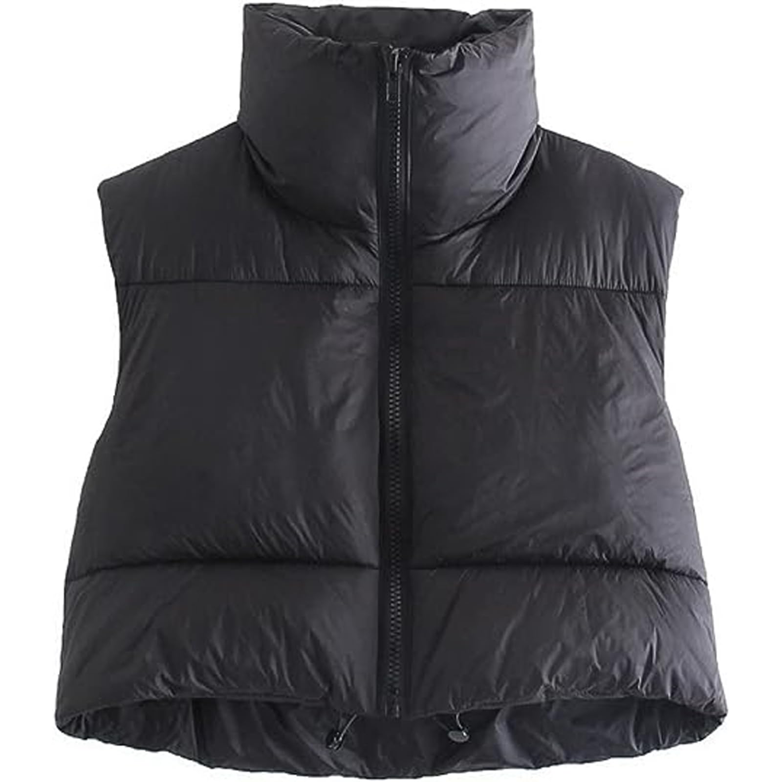 Shiyifa Women's Fashion High Neck Zipper Cropped Puffer Vest Jacket Coat (Black, Large)