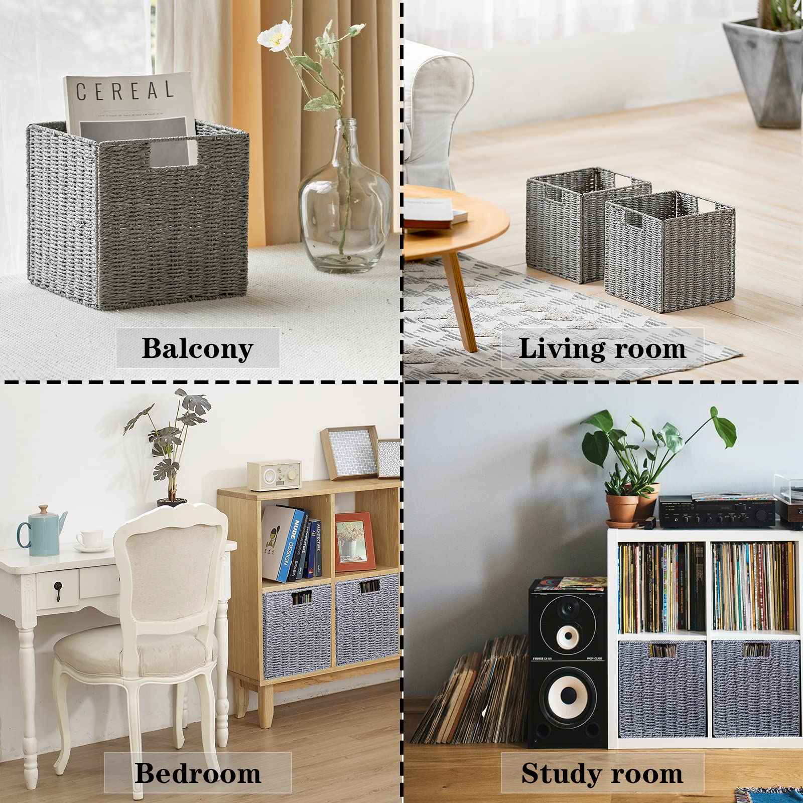 Vagusicc Wicker Basket, Set of 2 Hand-Woven Wicker Storage Basket, Foldable 11 inch Cube Storage Bins, Storage Baskets for Organizing Shelves, Closet Organizers and Storage Bins, Gray (11″×11″×11″)
