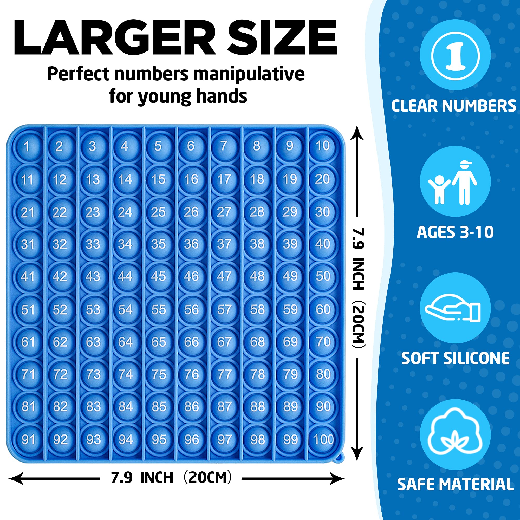 Pop it Numbers 100 Sensory Math Manipulative (Blue) Large Educational Consecutive Number pop it. Autism/ADHD Friendly Classroom Supply is Perfect for Home or Any Elementary Classroom
