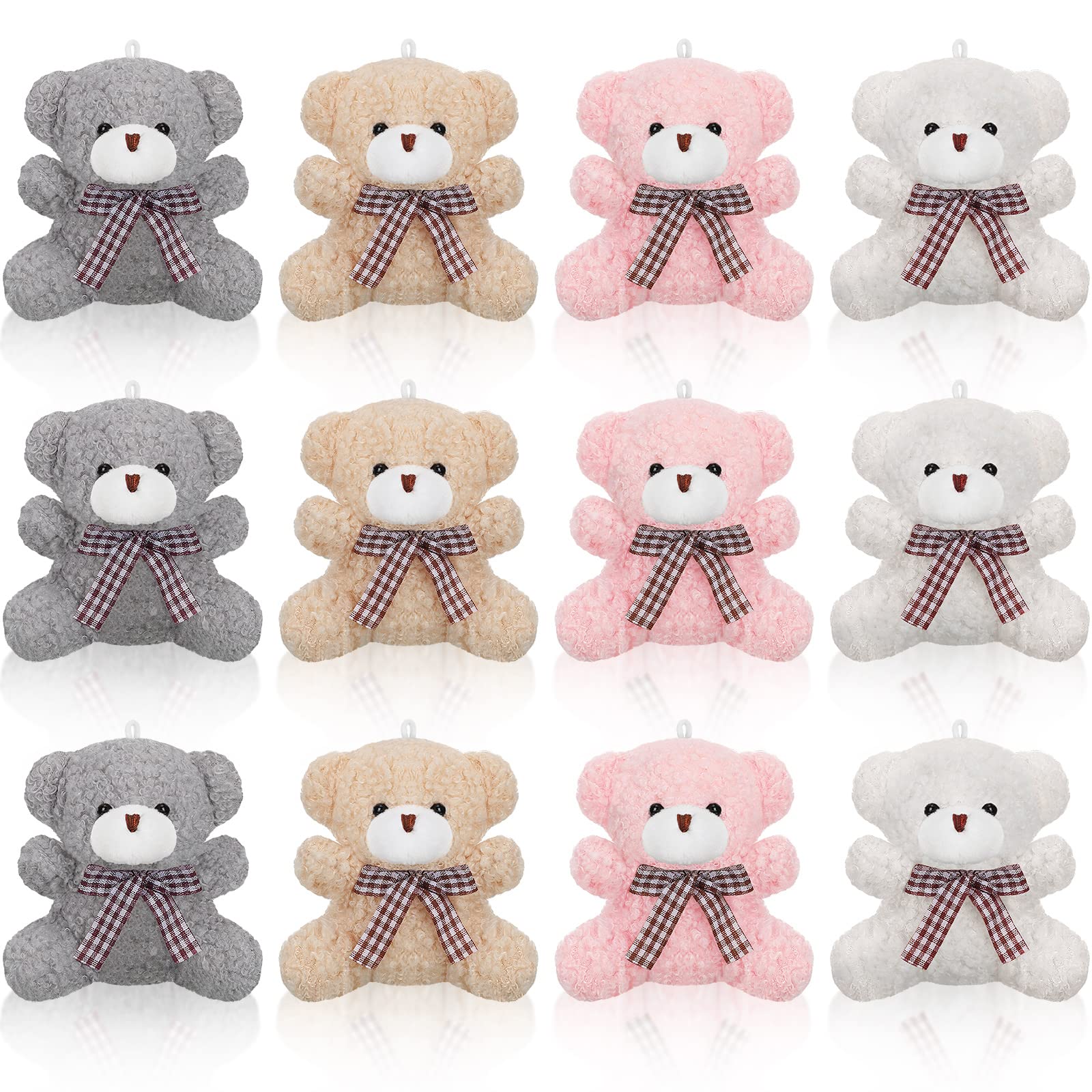 Zomiboo 12 Pcs Easter Bunny Bear Koala 4 Inch Mini Animal Plush Toys Soft Cute Dolls Sleeping and Playing Stuffed Toys Gifts for DIY Baby Shower Party(Bear,Pink, Apricot, Gray, White)
