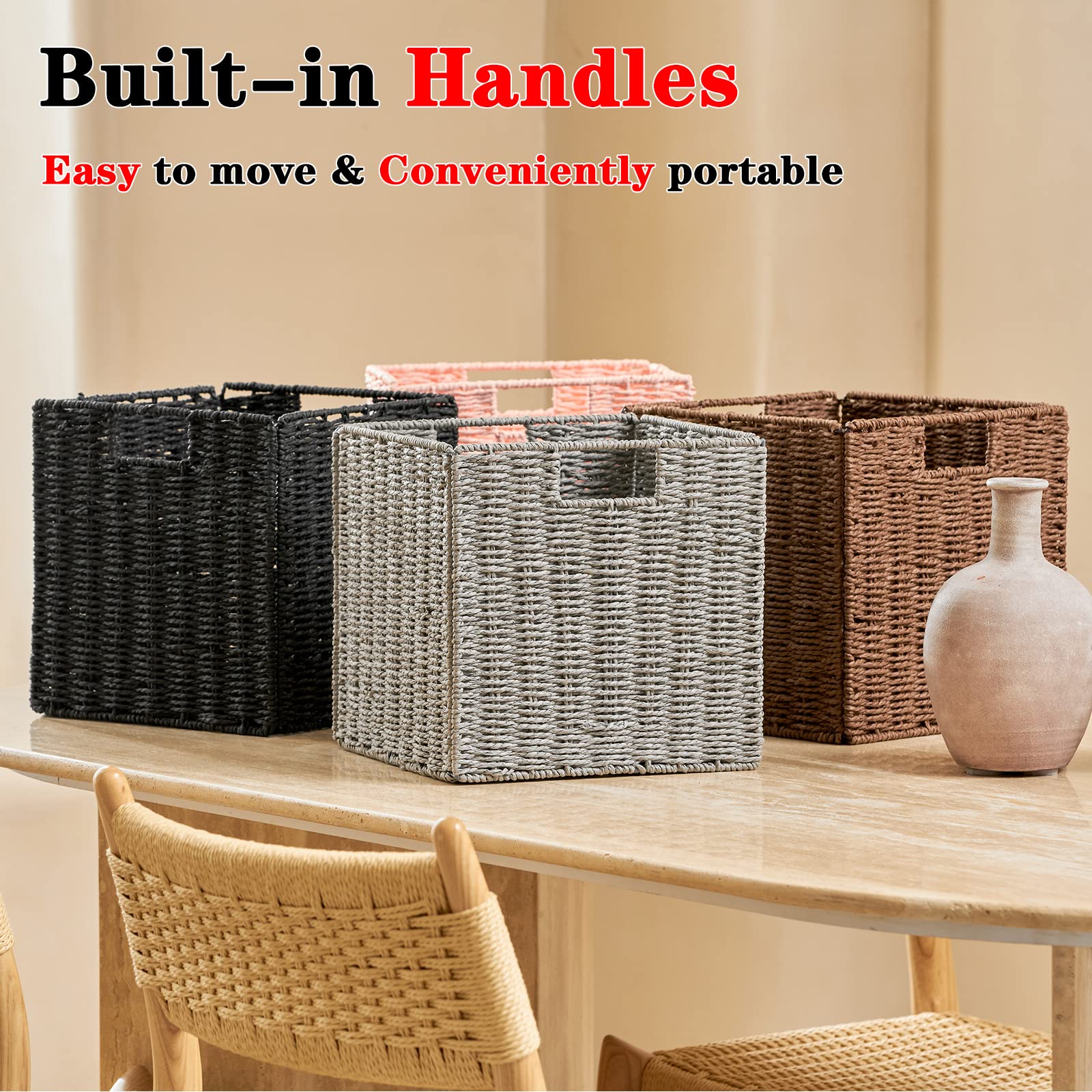 Vagusicc Wicker Basket, Set of 2 Hand-Woven Wicker Storage Basket, Foldable 11 inch Cube Storage Bins, Storage Baskets for Organizing Shelves, Closet Organizers and Storage Bins, Gray (11″×11″×11″)