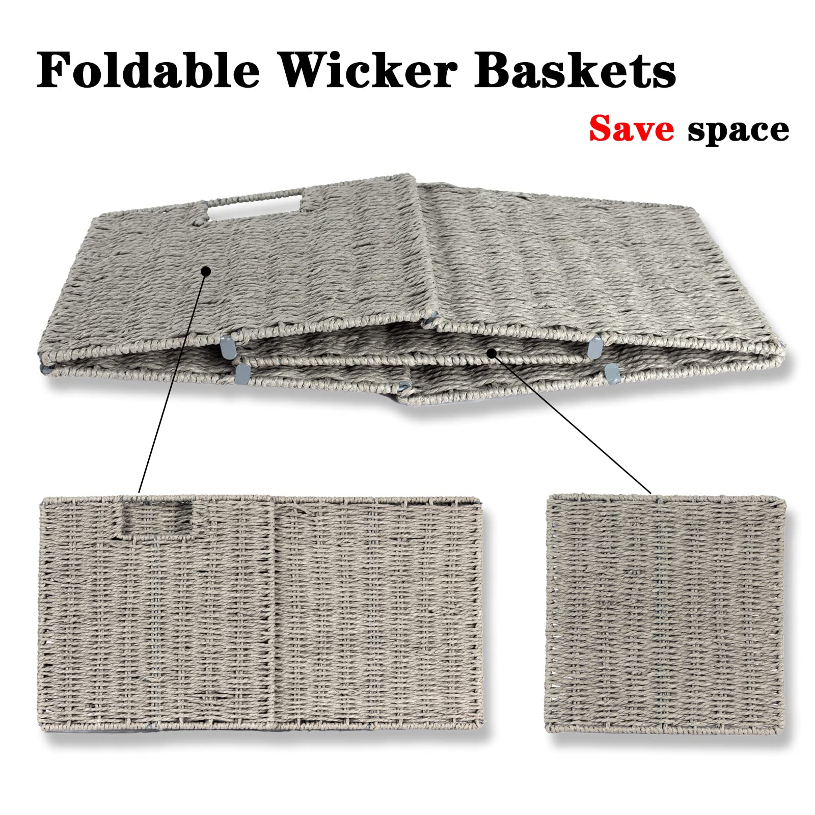 Vagusicc Wicker Basket, Set of 2 Hand-Woven Wicker Storage Basket, Foldable 11 inch Cube Storage Bins, Storage Baskets for Organizing Shelves, Closet Organizers and Storage Bins, Gray (11″×11″×11″)