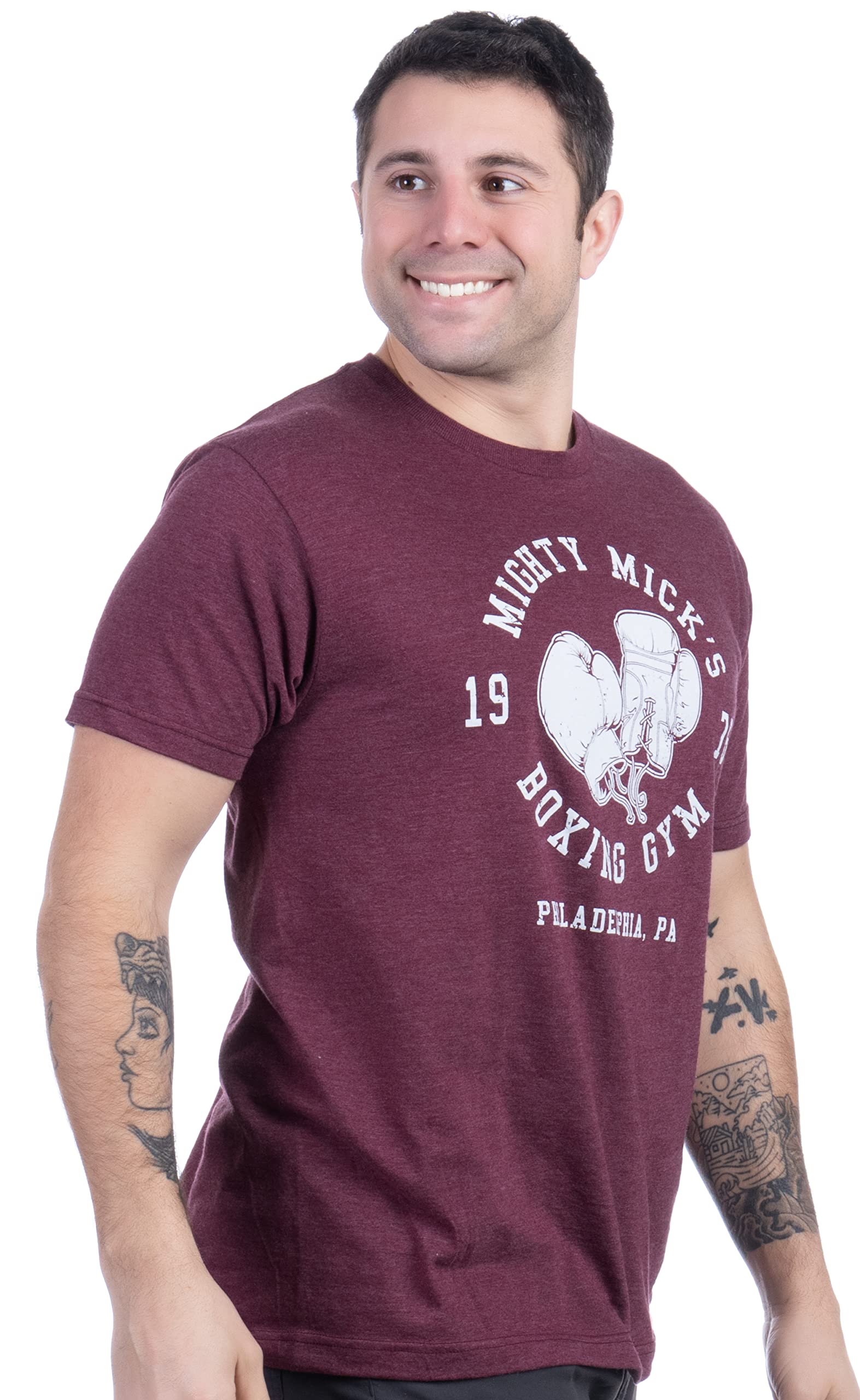 Ann Arbor T-shirt Co. Mighty Mick's Boxing Gym 1976 | Philadelphia Boxer Vintage Style Gloves T-Shirt-(HthMaroon,XL)