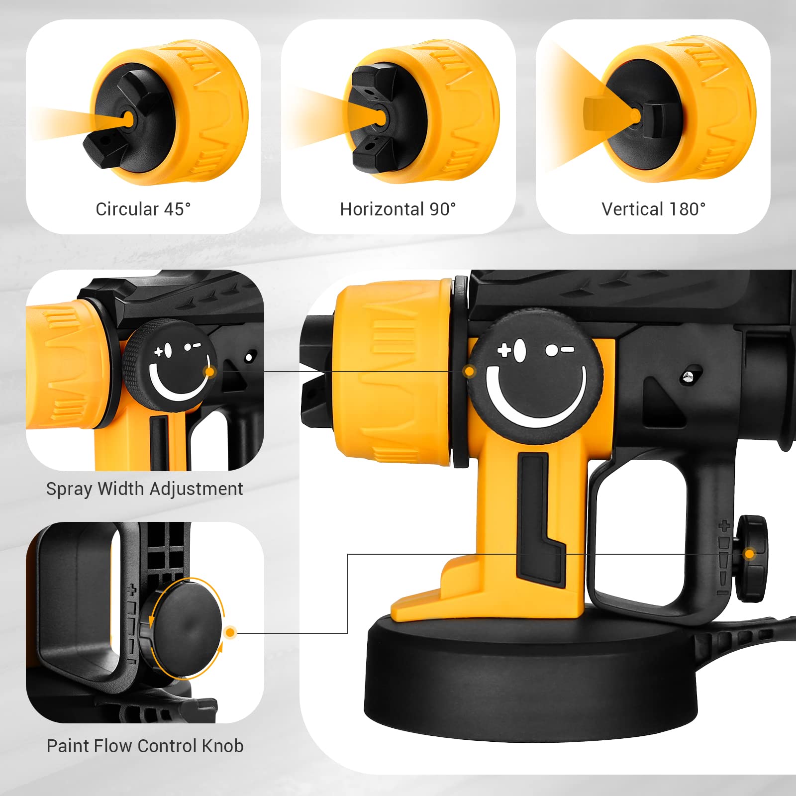 DEKOPRO Paint Sprayer, Powerful HVLP Electric Spray Gun with 1200ml Container, 3 Copper Nozzles & 3 Spray Patterns for Fence, Furniture, Walls, Cabinets, Car, Garden