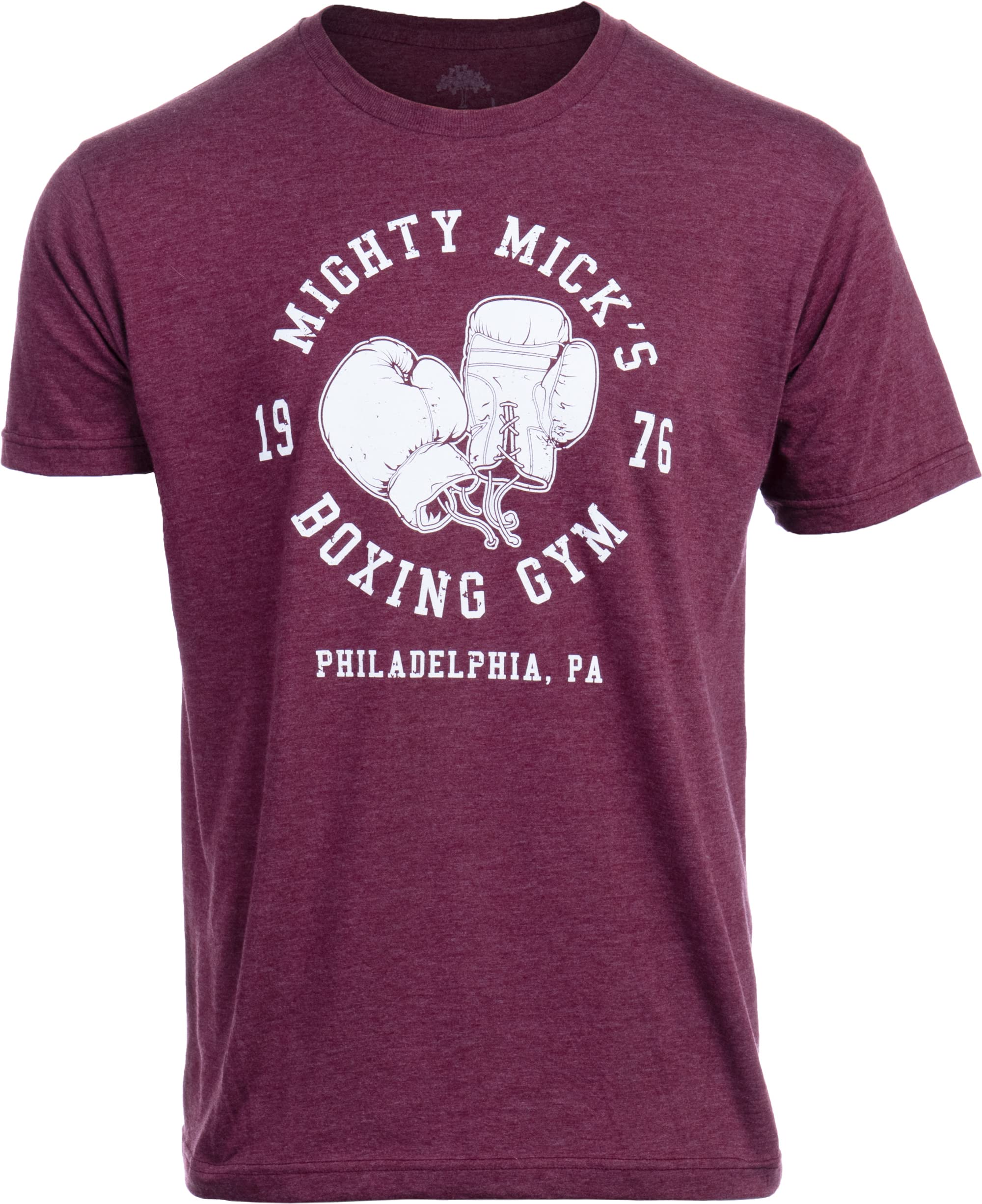 Ann Arbor T-shirt Co. Mighty Mick's Boxing Gym 1976 | Philadelphia Boxer Vintage Style Gloves T-Shirt-(HthMaroon,XL)