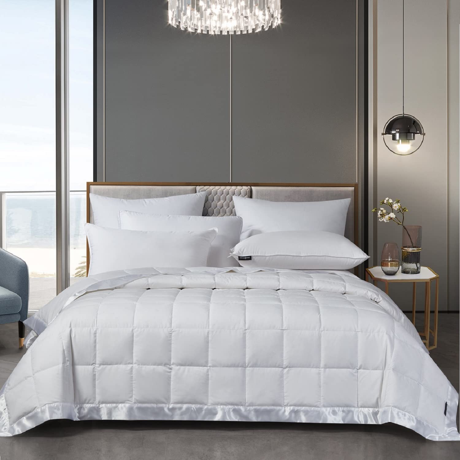 Beautyrest Tencel and Cotton Luxurious Light Warmth White Down Blanket with Silky Flange Binding, 650 Fill Power